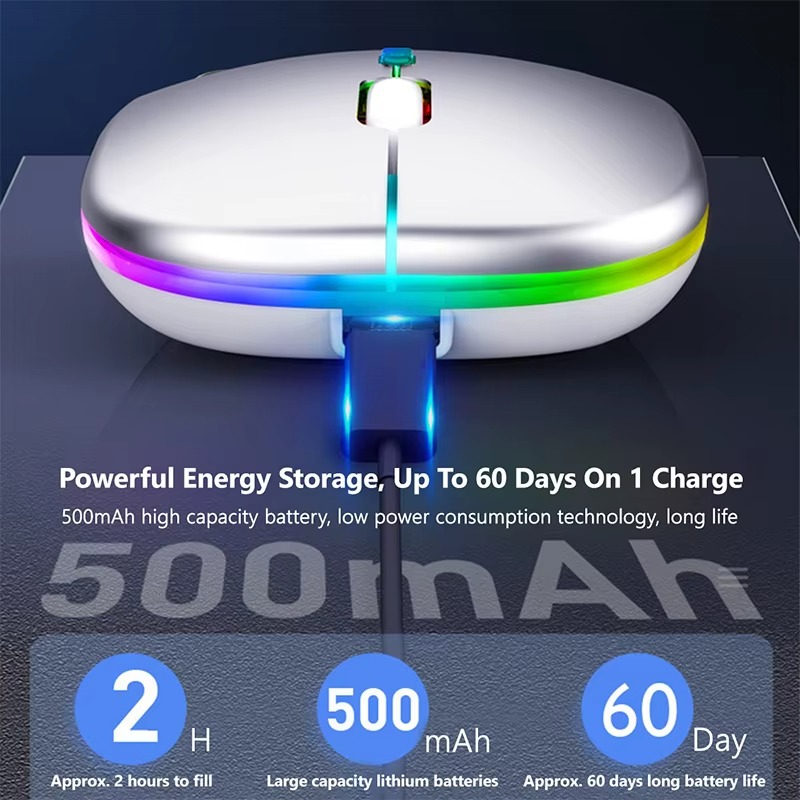 Cyan Mouse RGB Rechargeable Wireless Bluetooth for iPad Laptop PC Phone ...
