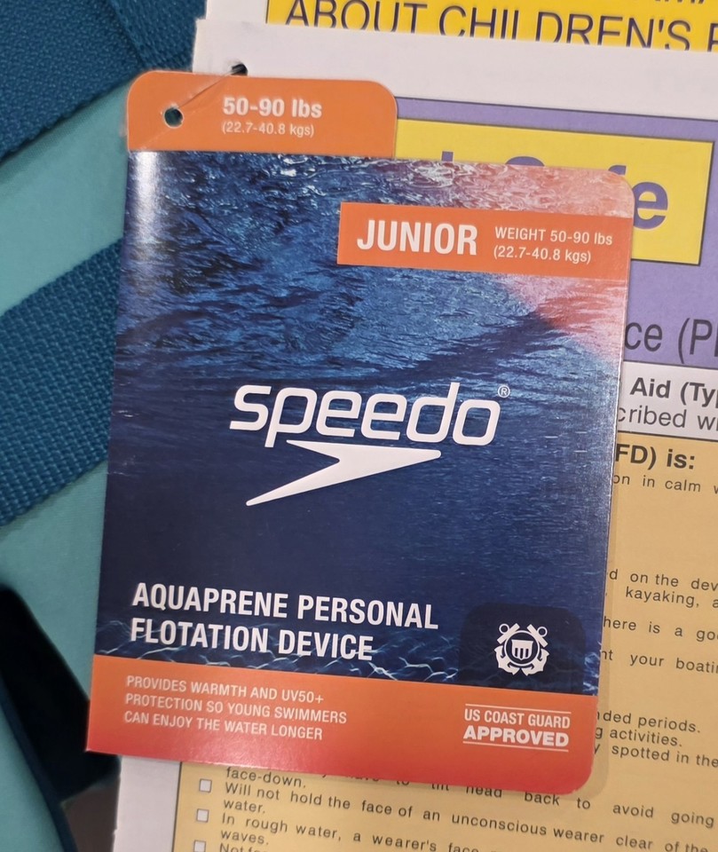 Speedo Junior PFD Kids' Life Jacket Vest - Aqua Blue/Green Youth 50-90 ...