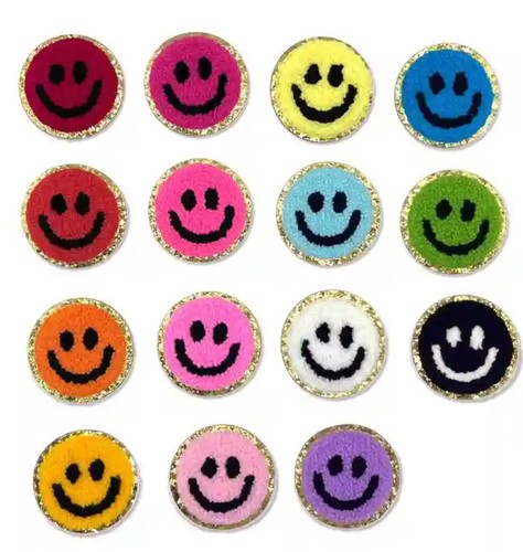 15 PCS Chenille SMILEY FACES Patches Self Adhesive Iron On Colourful ...