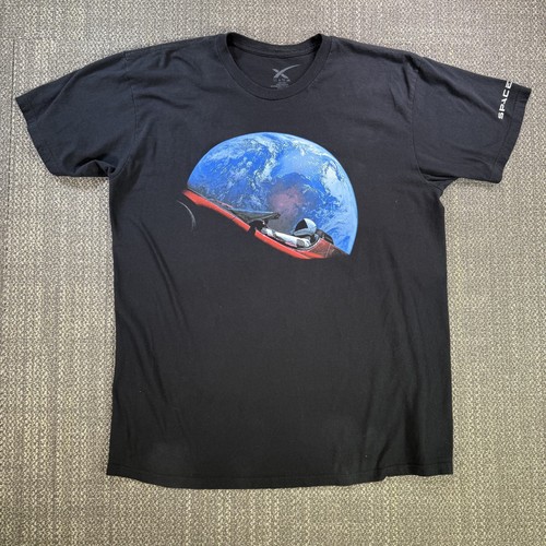 SpaceX Shirt Men Large Black Falcon Heavy Tesla in Orbit Starman Earth ...