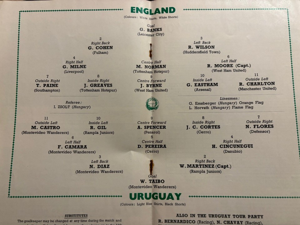 1964 International Programme England v Uruguay Man Utd Bobby Moore ...