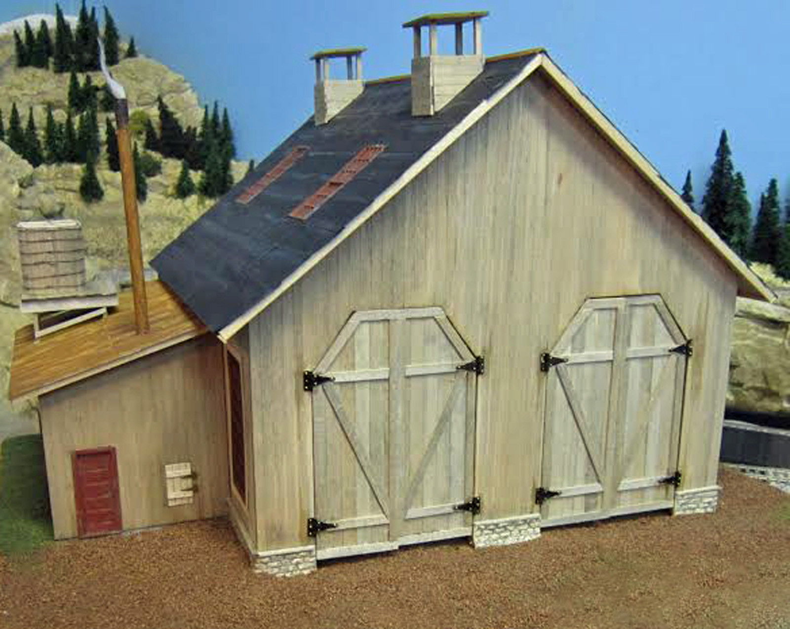 TWO STALL ENGINE HOUSE 14" DEEP O On30 Model Railroad Structure Unptd ...