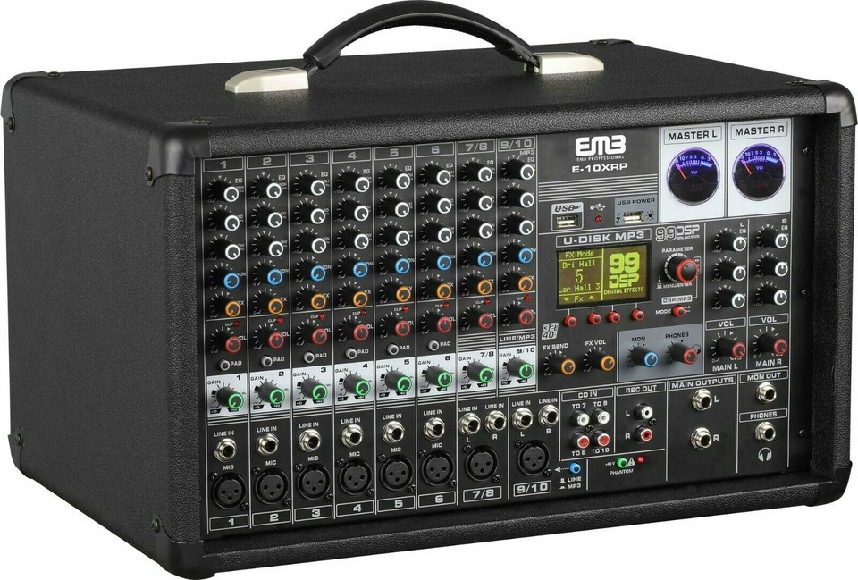 EMB PX2 1000W 10 Channel Power Mixer Console w/ DSP Effects, Bluetooth ...