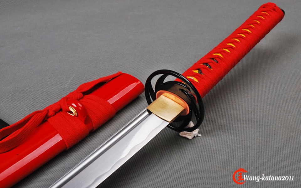 Hot Red Katana 1095 Steel Battle Ready Sharp Japanese Samurai ...