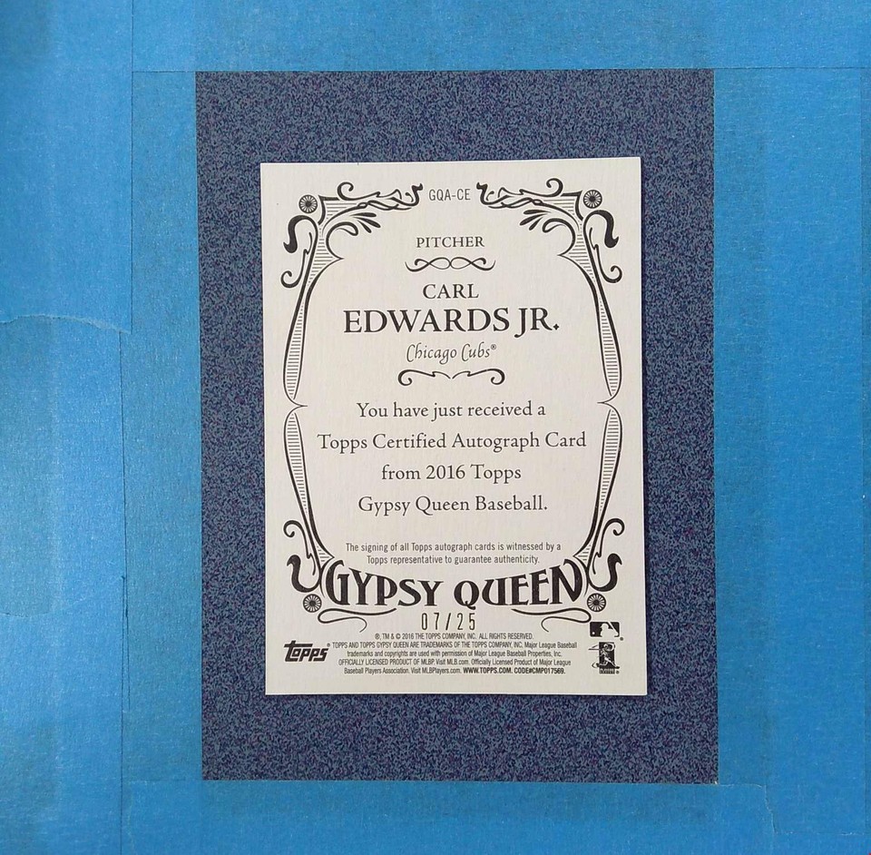 2016 Gypsy Queen CARL EDWARDS JR RC Auto 7/25 Chicago Cubs ~JN30A | eBay