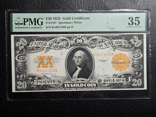 Beautiful Series of 1922 $20.00 Gold Coin Cert., FR187, PMG Graded ...