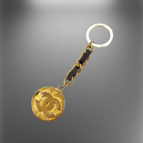 Authentic Chanel Key Ring CoCo Mark Key Holder Bag Charm Gold Black ...