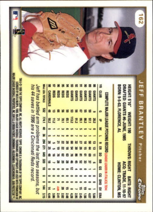 1999 Topps Chrome St. Louis Cardinals Baseball Card #162 Jeff Brantley ...