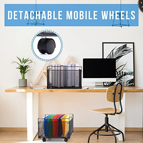 2 Pack Mesh Rolling File Carts with Wheels Hanging Files Metal File ...