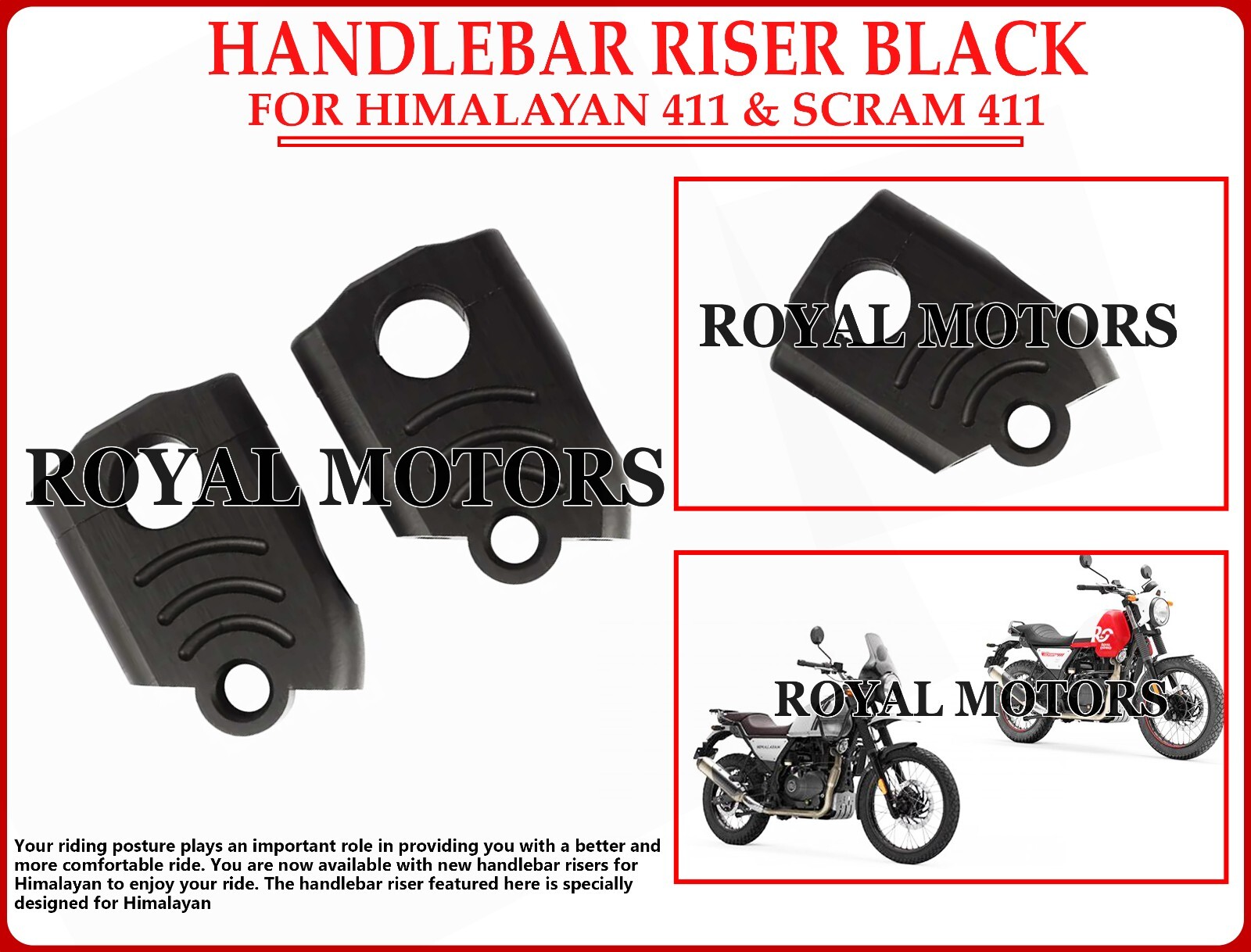 "HANDLEBAR RISER, BLACK" FIT FOR ROYAL ENFIELD HIMALAYAN 411 & SCRAM ...