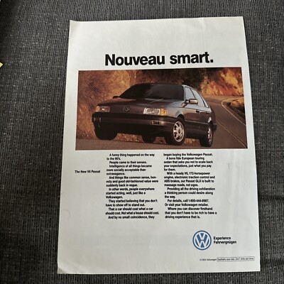 1993 VW Passat Sedan Advertisement Nouveau Smart Ad V6 | eBay