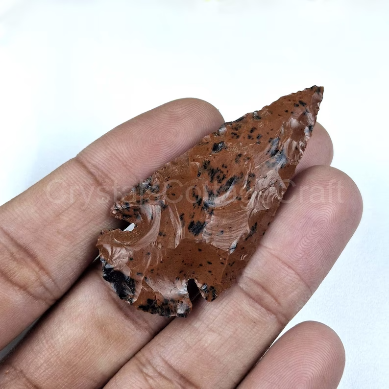 Obsidian Arrowhead, Hand-Carved Mahogany Select Size Obsidian Gemstone ...