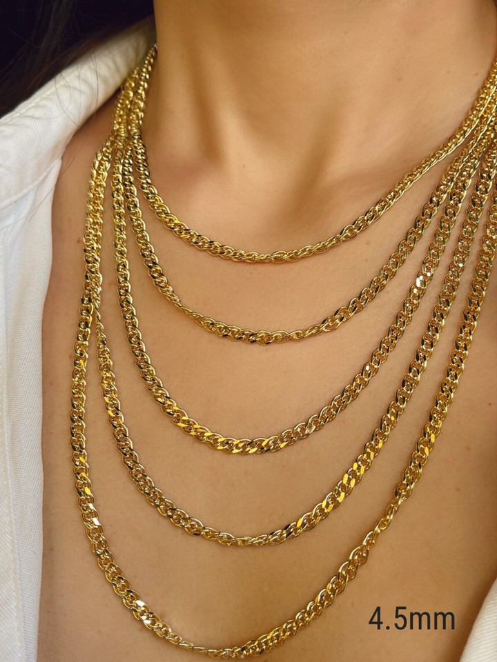 Double Cuban Link Chain 14K Real Gold Diamond Cut Nonna Necklace For ...