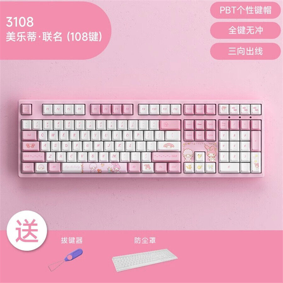 Akko My Melody Mechanical PBT Keycaps Keyboard 3087 3108 Wired Game ...