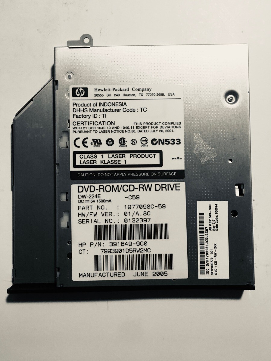 DVD-ROM/CD-RW DRIVE, DW-224E, 1977098C-59, 391649-9C0, OCT2005, 380772 ...