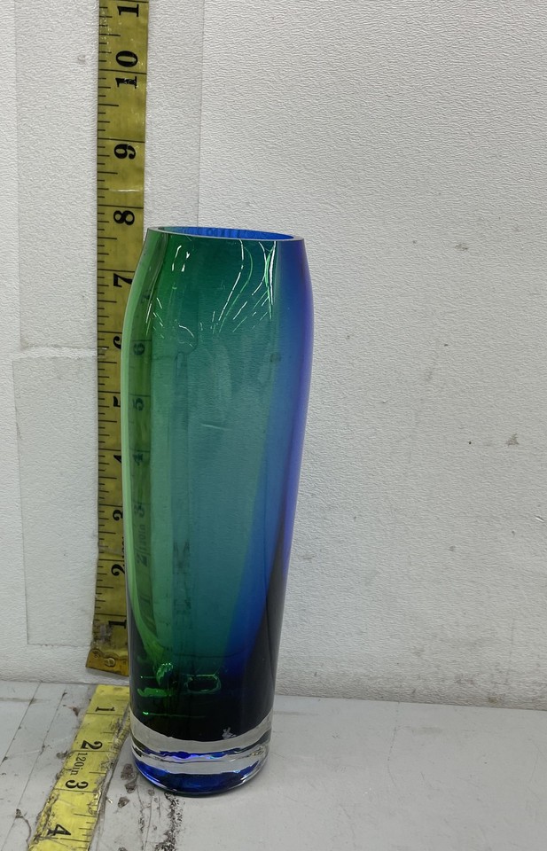 Murano Style Art Glass Vase Sommerso Blue Green Mid Century Modern 8 ...