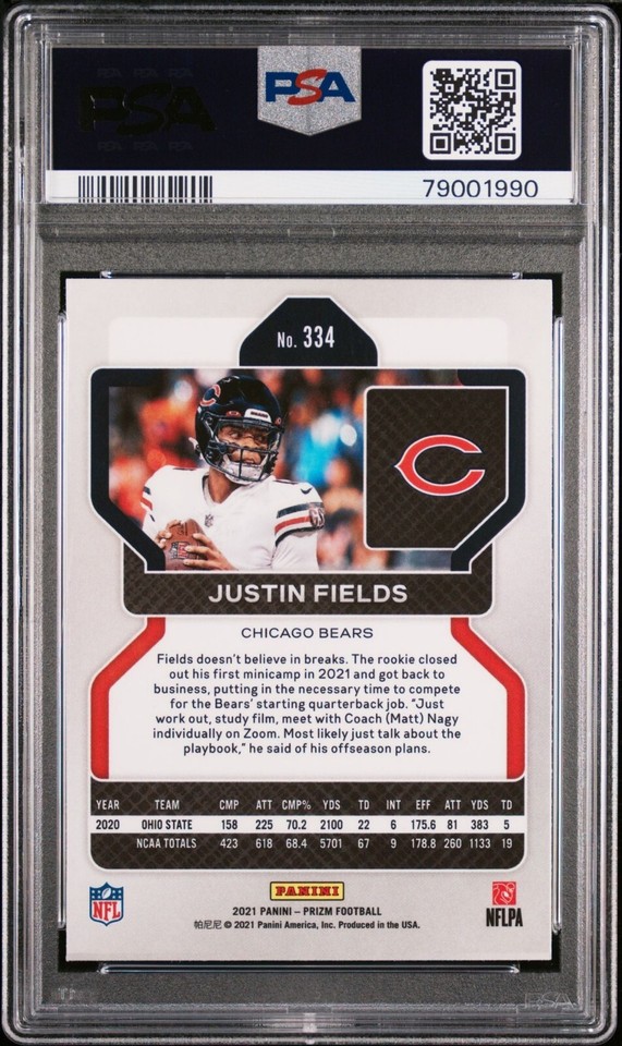 2021 Panini Prizm Justin Fields Rookie Card Base #334 PSA GEM MINT 10 ...