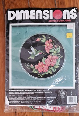 Vtg 1991 Dimensions Counted Cross Stitch Kit "Hummingbird & Hibiscus ...