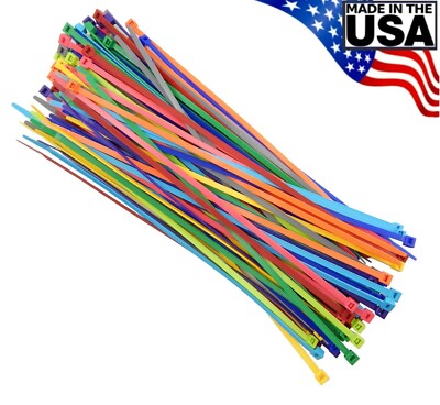 Multi Color Zip Cable Ties 11" 50lbs 100pc Made in USA Nylon Wire Tie ...