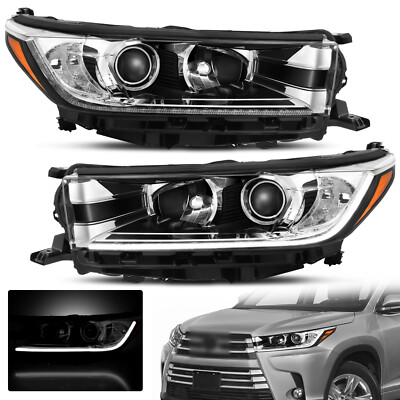 LED DRL Headlights For 2017 2018 2019 Toyota Highlander Black Housing ...