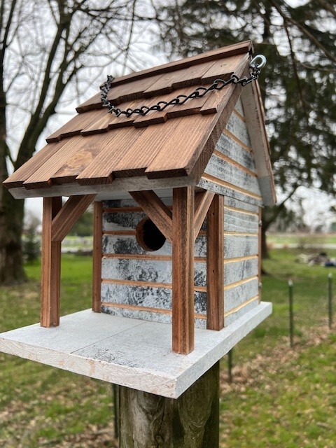 Rustic Wooden Bird Houses NATURE CREATIONS BARN WOOD BIRD HOUSE W/TIN