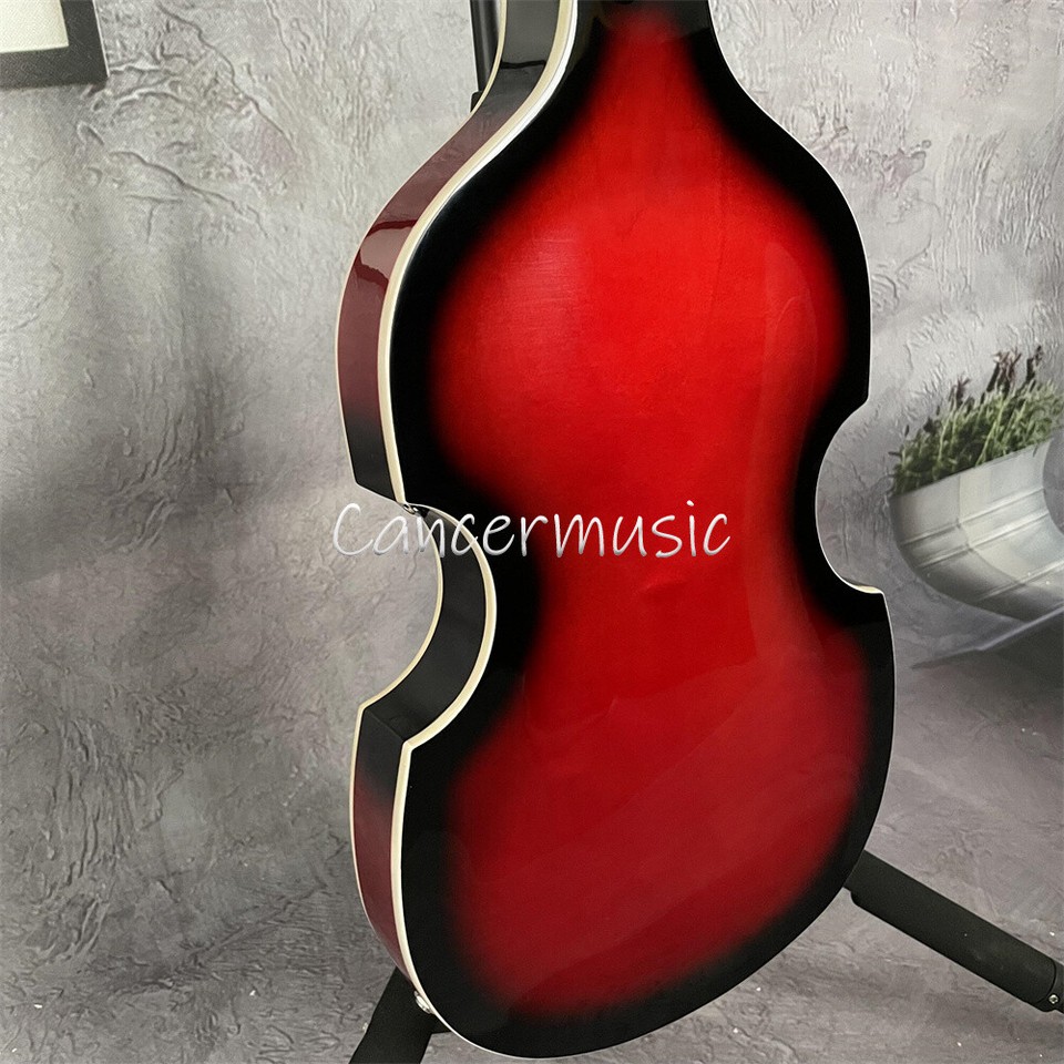 Red Burst Violin Bass Guitar Ignition Hollow Body Flamed Maple Top 4 ...
