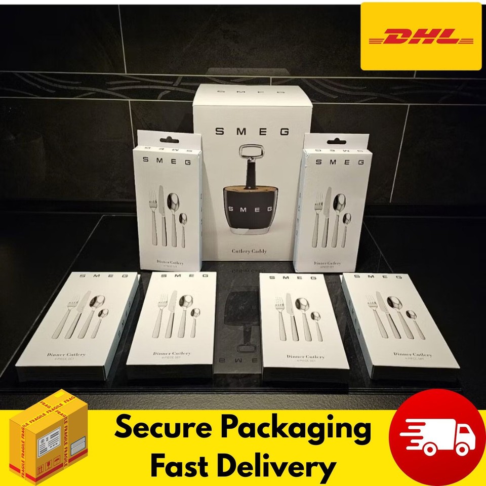 SMEG Cutlery Holder Caddy + 6 Cutlery Sets Retro Dining Bundle FREE DHL ...