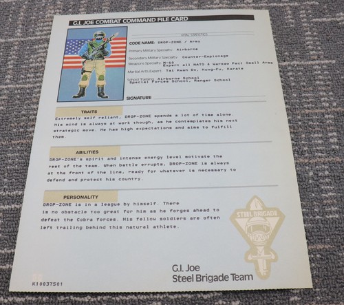 GI Joe Combat Command File Card ONLY Drop Zone Army Steel Brigade Team ...