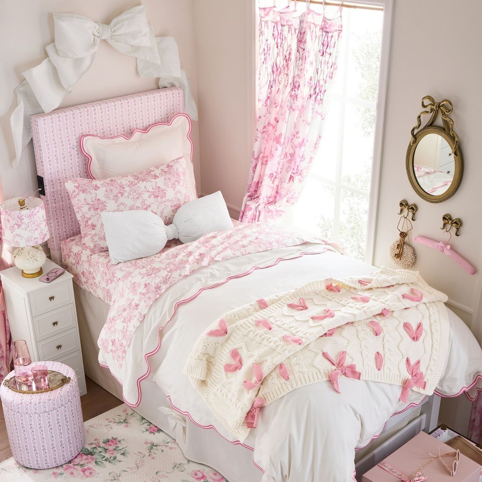 Best Seller LoveShackFancy Knit Ribbon Throw. Pink Color. NEW Real | eBay