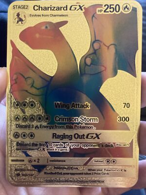 Gold Metal Pokemon Charizard GX Rainbow Gold Foil Fan Art Card 150/147 ...