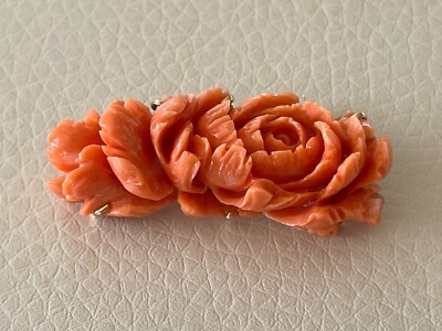 Fine Vintage Chinese Carved Coral Flowers 10K Gold Brooch Pin | eBay