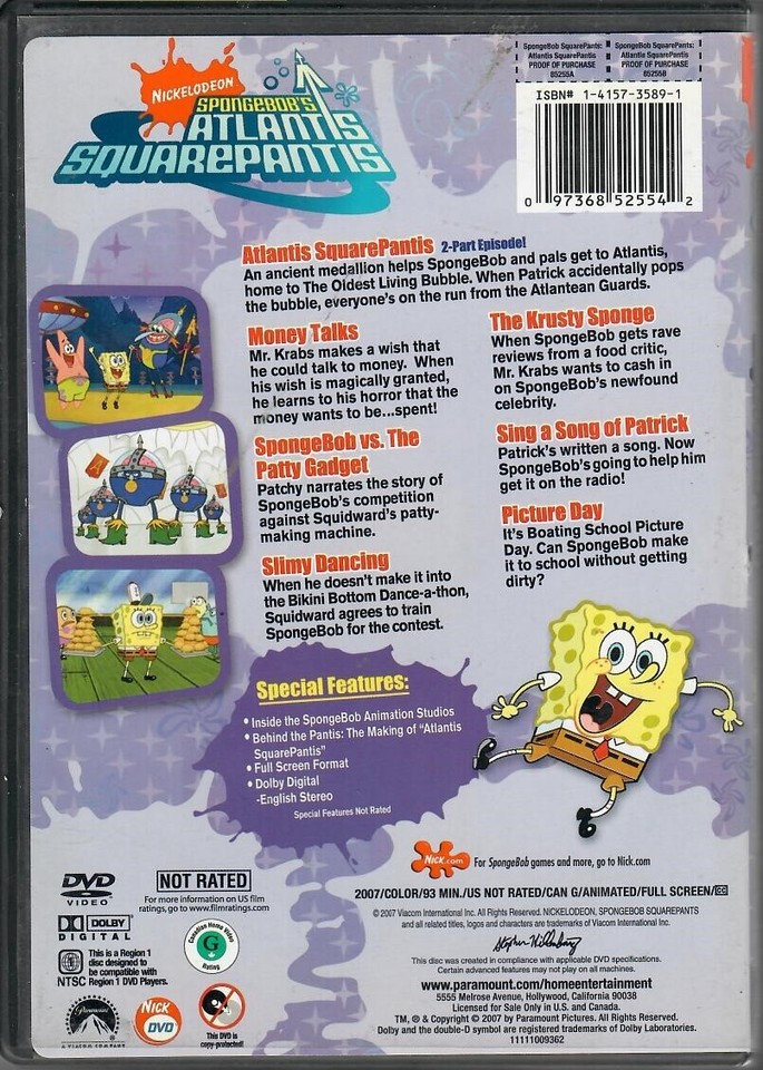 SPONGEBOB’S ATLANTIS SQUAREPANTIS DVD 97368525542 | eBay