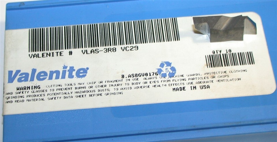 Lot of 10 New Valenite V-Loc Grooving Carbide Inserts VLAS-3R8 VC29 | eBay
