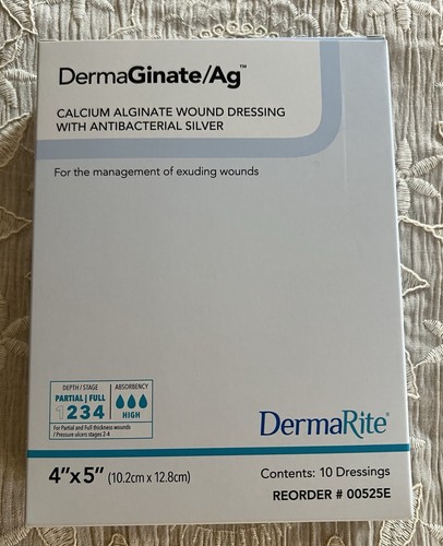 10 DermaGinate Ag Wound Dressing With Antibacterial Silver 4"X5" Item ...