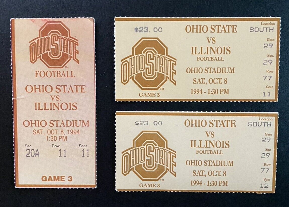 Vintage 1994 Ohio State vs. Illinois Football Ticket Stubs and Official ...