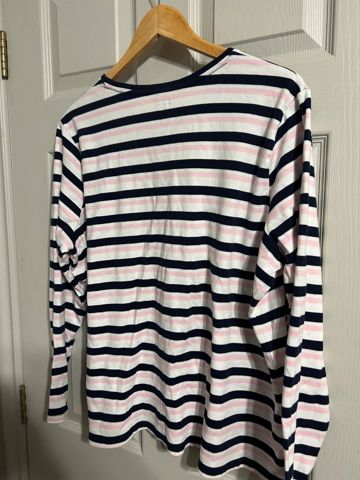 Kim Rogers Women's. 2 XL Striped Navy/white/pink Print Long Sleeve Tee ...