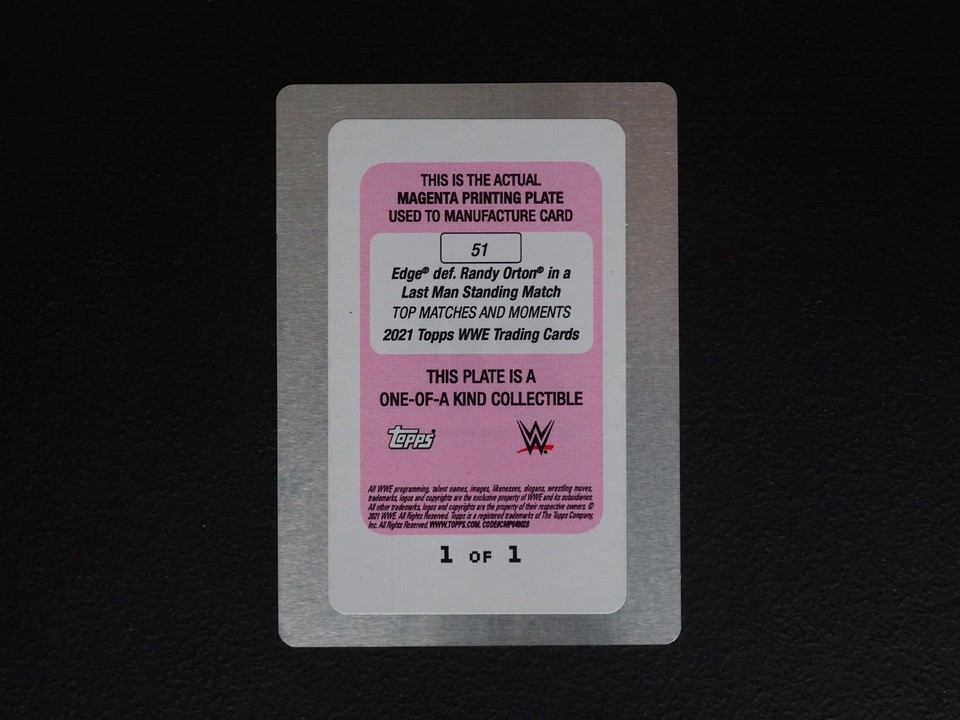 2021 Topps WWE Edge def. Randy Orton Magenta Printing Plate #1/1 | eBay