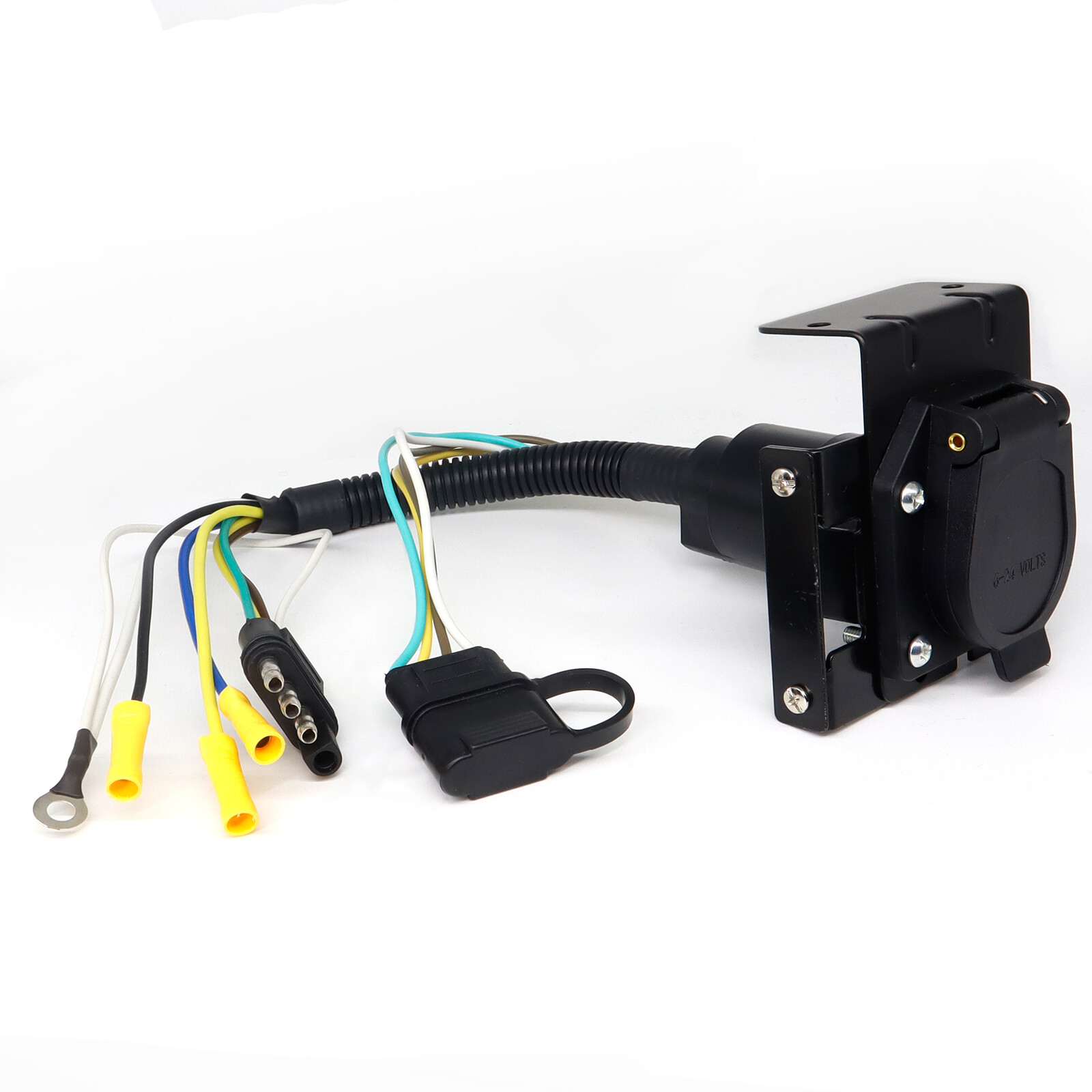 7-Way Trailer RV Blade plug to 4-Way Flat Female Connector Socket USA ...