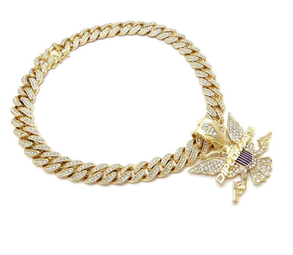 ICED DIPSET DIPLOMATS PENDANT GOLD CUBAN LINK CHAIN NECKLACE HIP HOP ...