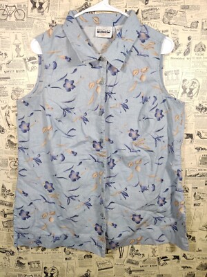 Bentley Plus Women’s Light Blue Floral Button Linen Blend Vest Plus ...