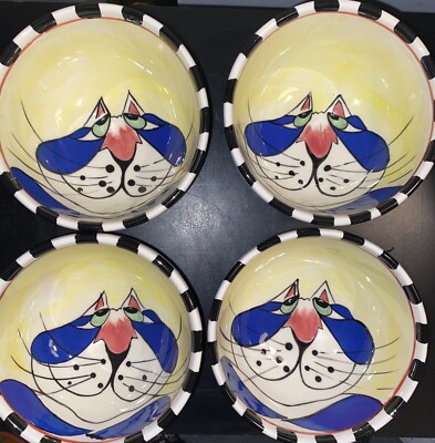 SWAK Cat By Lynda Corneille Novelty Set Of (4) Soup/Cereal Bowls Signed ...