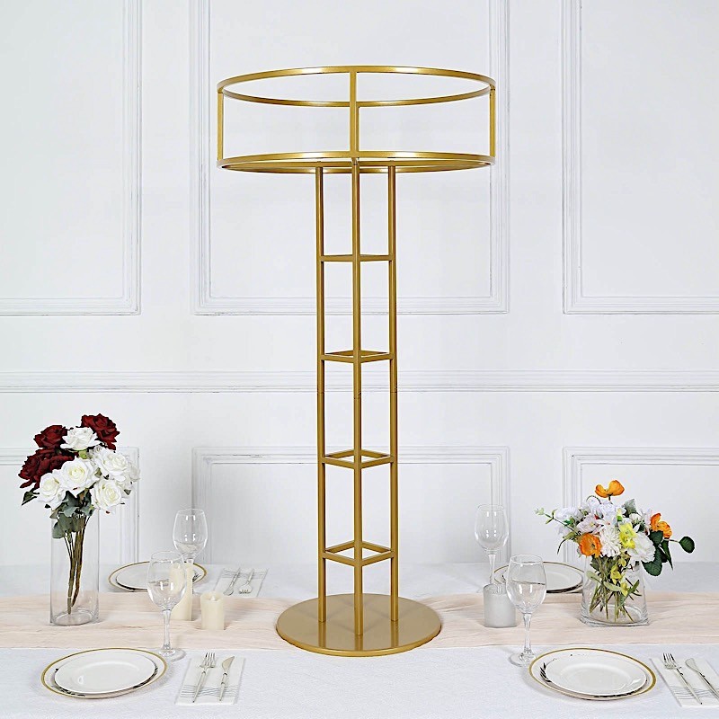Gold 46 in Round Top Metal Floral Riser DISPLAY STAND Centerpiece Party ...