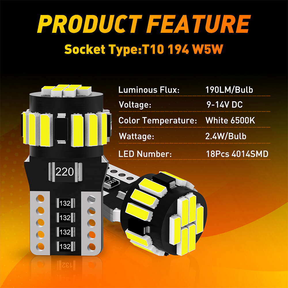 Nature White 240lm Bright T10 LED Car Side Wedge Parker Light Globe ...