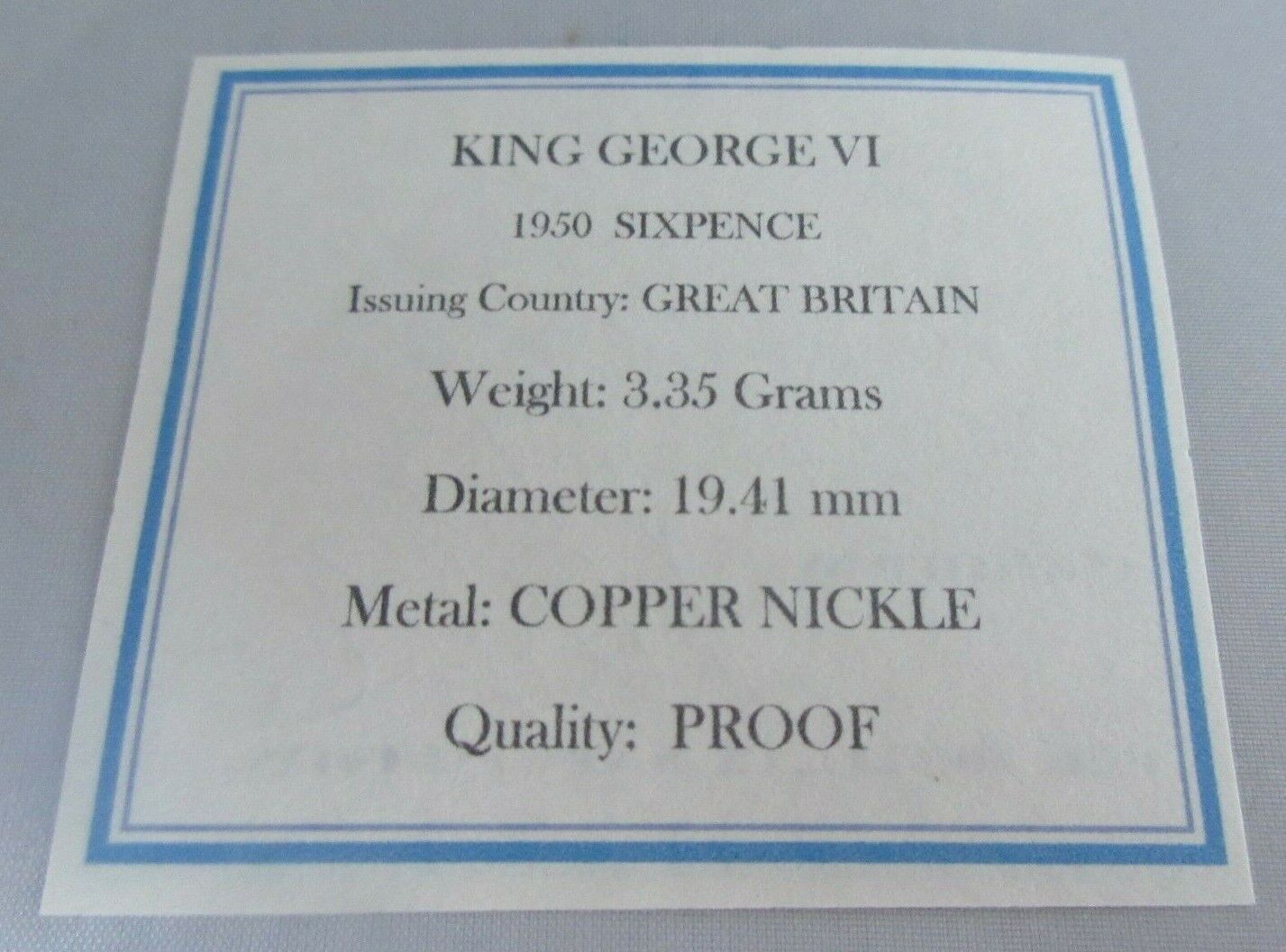 1950 KING GEORGE VI SIXPENCE 6d PROOF COIN IN QUADRANT CAPSULE WITH COA ...