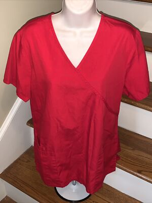 SB Scrubs Bright Fire Engine Cherry Red Scrubs Top Shirt Womens Size M ...