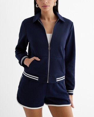 $148 EXPRESS Knit Striped Cuff Bomber Jacket M | eBay