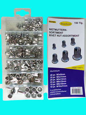 150tlg Alu Nietmutter Sortiment M3-M10 Blindnietmutter Einnietmuttern ...