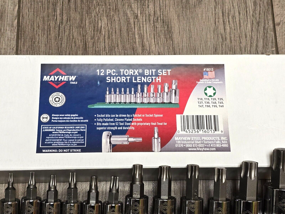 Mayhew 12pc Torx / Star Bit Driver Socket Set w/ Rail sizes: T10 to T60 ...