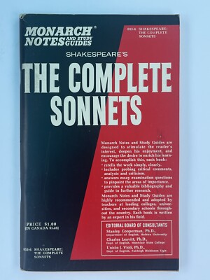 Monarch Notes Study Guide Shakespeare's Complete Sonnets Cliffs 1965 | eBay