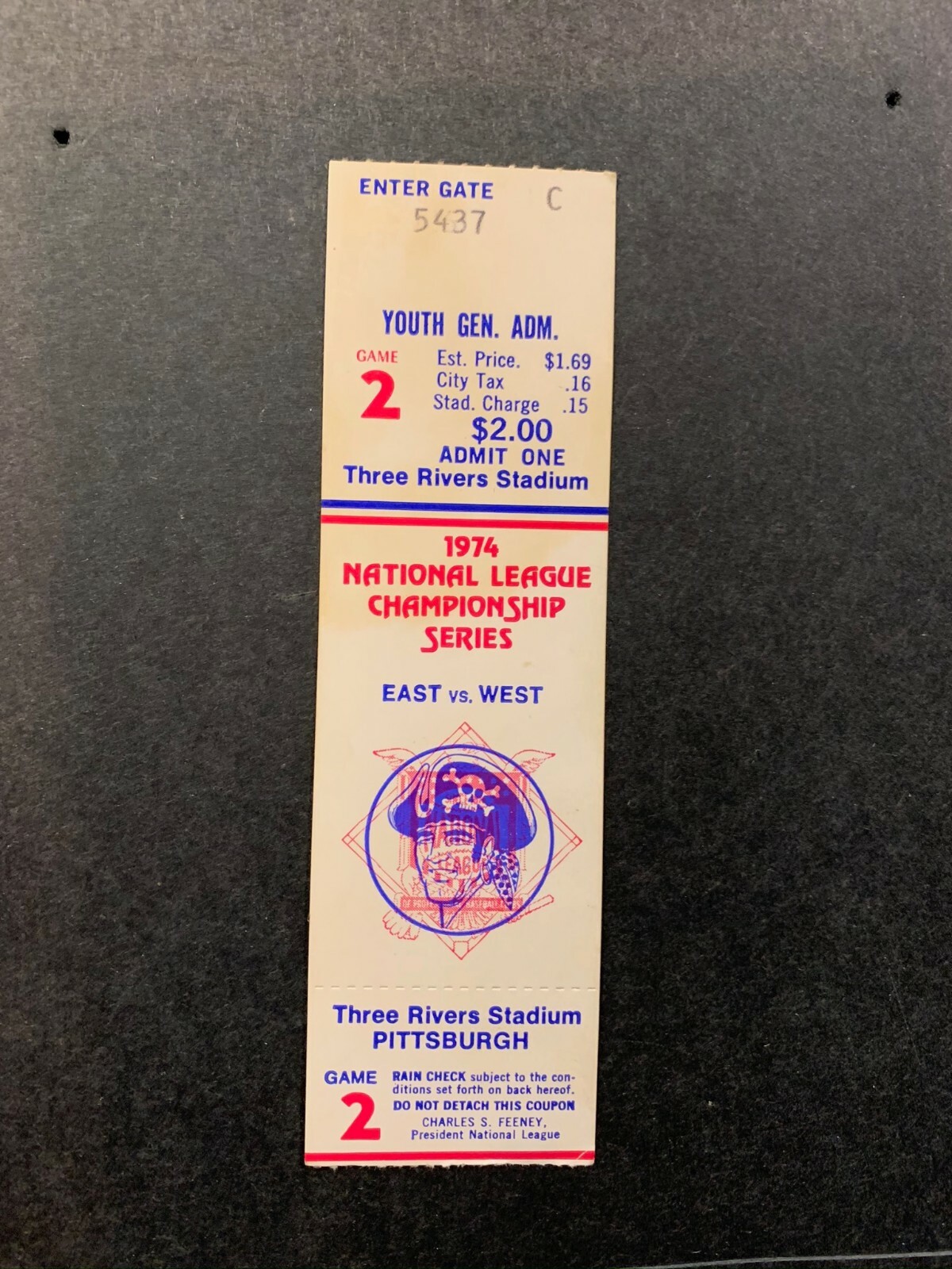 1974 NLCS GAME 2 FULL TICKET STUB PITTSBURGH PIRATES LOS ANGELES ...